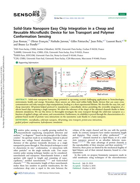 Pdf Solid State Nanopore Easy Chip Integration In A Cheap And Reusable Microfluidic Device For