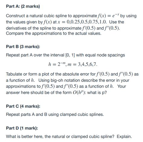 solved part a 2 marks construct a natural cubic spline to