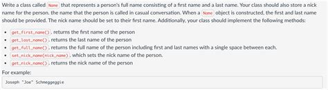 solved write a class called name that represents a person s