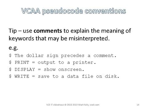 Pseudocode Contents Purpose Of Pseudocode VCAA Pseudocode Conventions