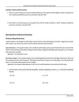Continuous And Discrete Functions Interval Notation TPT