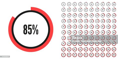 배율이 1에서 100인 백분율 다이어그램 집합입니다 인포그래픽 사용자 인터페이스에 대한 백분율의 원형 차트입니다 진행률 다운로드 및 업로드 1에서 100까지의 스케일로 미터