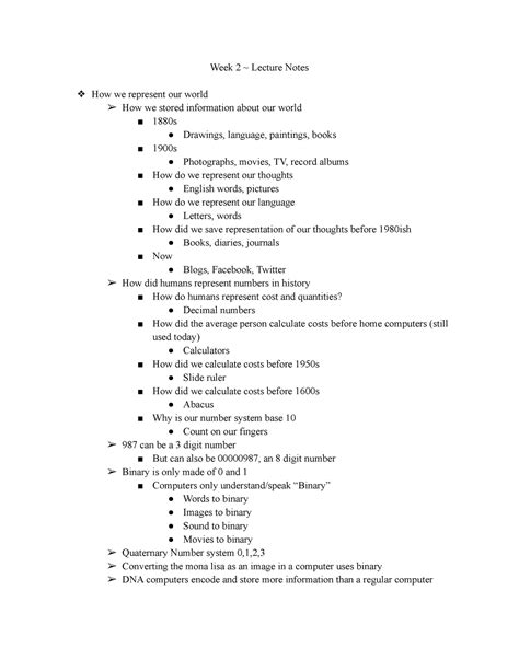 Week 2 Lecture Notes Week 2 ~ Lecture Notes How We Represent Our