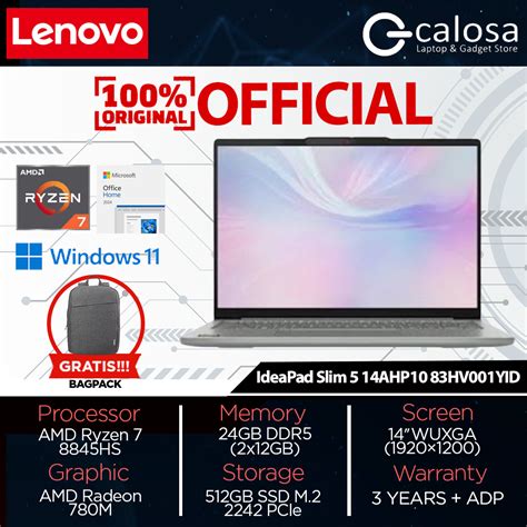Jual Lenovo IdeaPad Slim 5 14AHP10 83HV001YID 83HV0020ID Ryzen 7 8845HS RAM 24GB SSD 512GB 14
