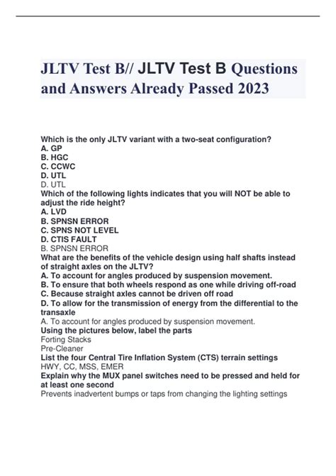 jltv test b jltv test b questions and answers already passed 2023