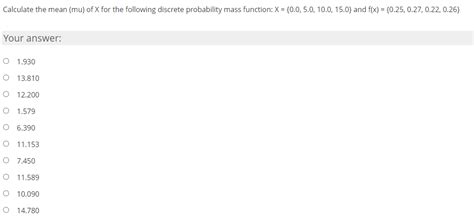 Solved Calculate The Mean Mu Of X For The Following Chegg Com