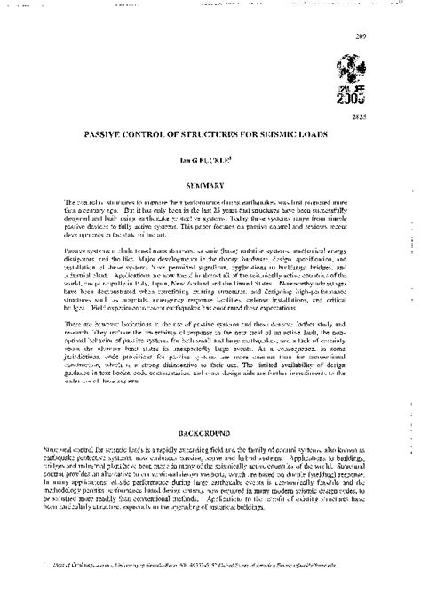 Pdf Passive Control Of Structures For Seismic Loads