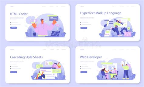 Website Development Web Banner Or Landing Page Set Html Coding Process