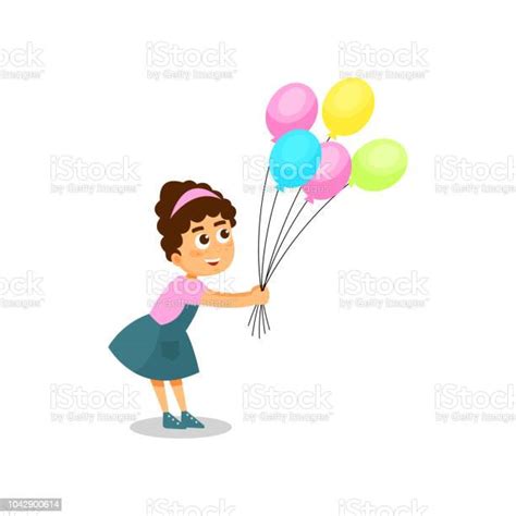 다채로운 풍선의 낱 단을 가진 사랑 스러운 어린 소녀 흰색 배경에 그림을 벡터 귀여운에 대한 스톡 벡터 아트 및 기타 이미지 귀여운 놀이 만화 Istock