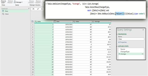 creating the rolling average using m code calculating the rolling