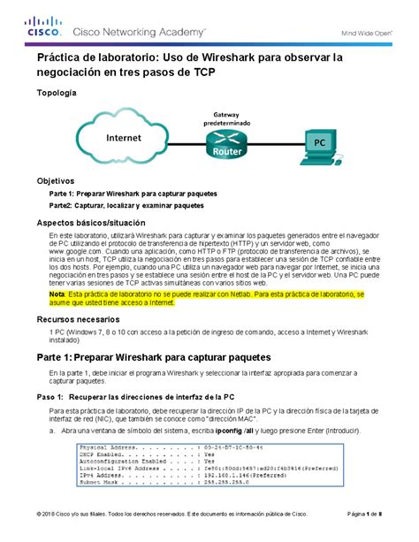 9216 Lab Using Wireshark To Observe The Tcp 3 Way Handshake 1
