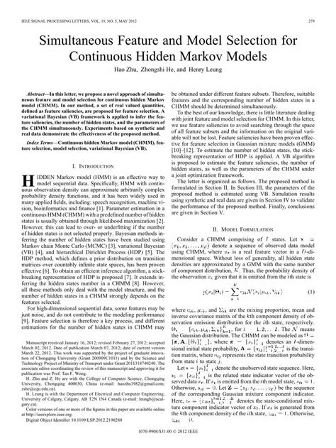 Pdf Simultaneous Feature And Model Selection For Continuous Hidden Markov Models Dokumentips