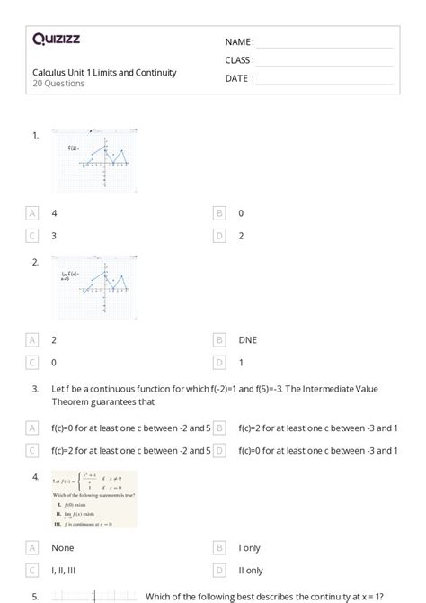 50 Limits And Continuity Worksheets On Quizizz Free And Printable