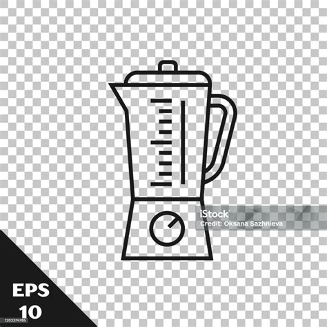 투명 한 배경에 격리 된 검은 선 블렌더 아이콘입니다 그릇 주방 전기 고정 믹서기 스무디 칵테일 또는 주스 요리 벡터 일러스트레이션 가정 생활에 대한 스톡 벡터 아트 및