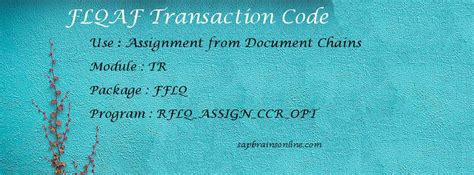 FLQAF SAP Tcode For Assignment From Document Chains