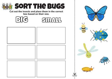 Big And Small Bugs Sorting Worksheets For Preschoolers Free To Print