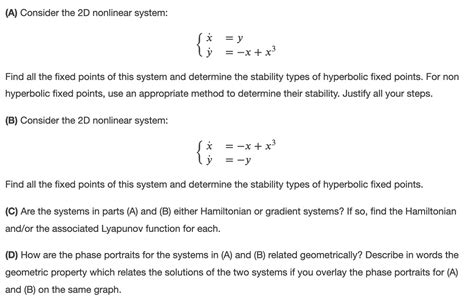 Solved A Consider The 2d Nonlinear System Y X X3