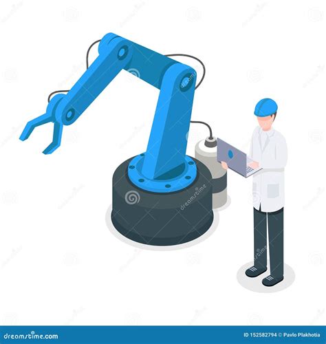Software Programmer Controlling Robotic Factory Crane Programmed Industrial Machinery Assembly