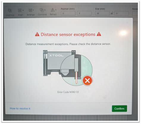 troubleshoot “distance measurement exceptions m363 s5 for xtool s1