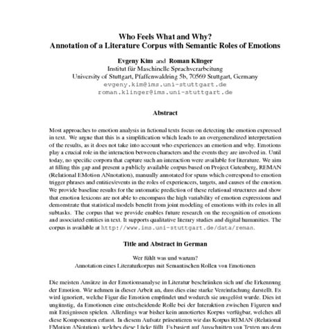 Who Feels What And Why Annotation Of A Literature Corpus With Semantic Roles Of Emotions Acl