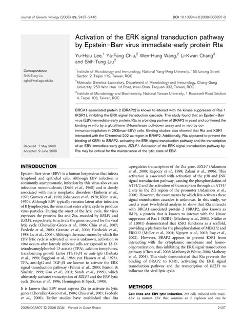 Pdf Activation Of The Erk Signal Transduction Pathway By Epstein Barr Virus Immediate Early