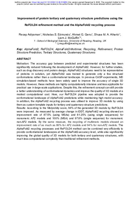 Pdf Improvement Of Protein Tertiary And Quaternary Structure Predictions Using The Refold4