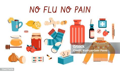 감기 또는 독감 바이러스 가정 치료 또는 치료 세트 만화 포스터 겨울에 대한 스톡 벡터 아트 및 기타 이미지 겨울 가정 생활 감기와 독감 Istock