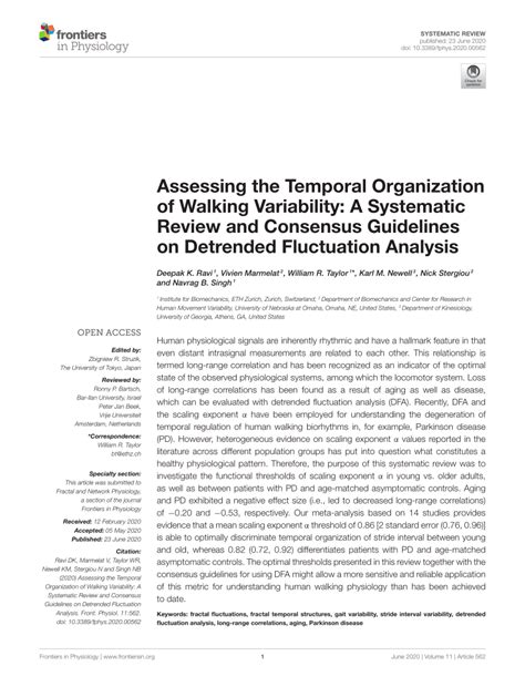 Pdf Assessing The Temporal Organization Of Walking Variability A Systematic Review And