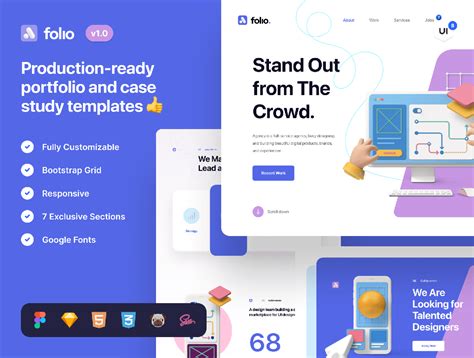 Folio Agency Portfolio Kit 创意设计师3d立体几何作品集web网页界面设计开发模板素材源文件 格外视觉