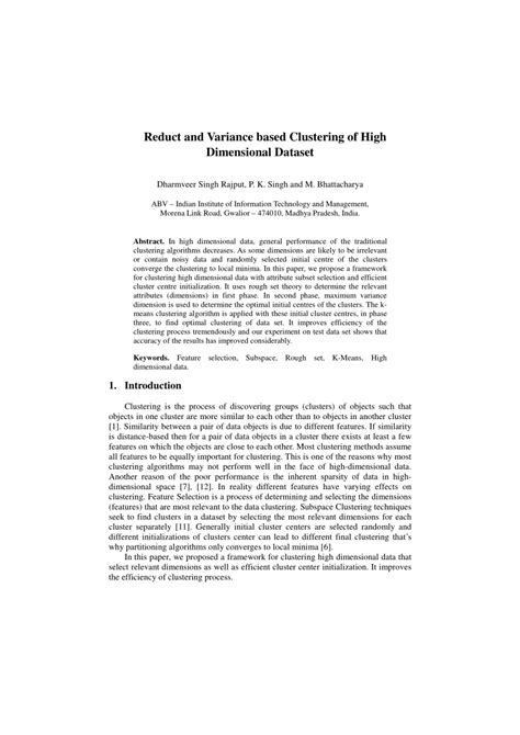 Pdf Reduct And Variance Based Clustering Of High Dimensional Dataset