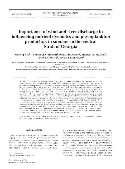 Pdf Nutrient And Plankton Dynamics In The Fraser River Plume Strait