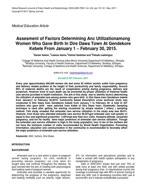 Assesment Of Factors Determining Anc Utilizationamong Pdf Maternal