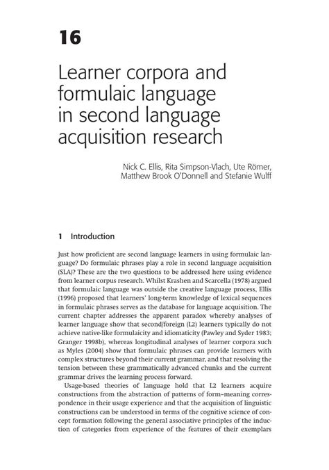 Learner Corpora And Formulaic Language In Second Language Acquisition