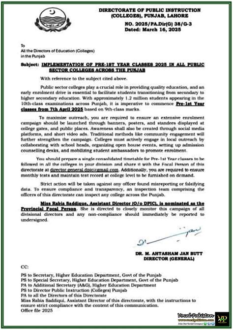 Early Admissions Drive Pre 1st Year Classes To Begin In Punjab