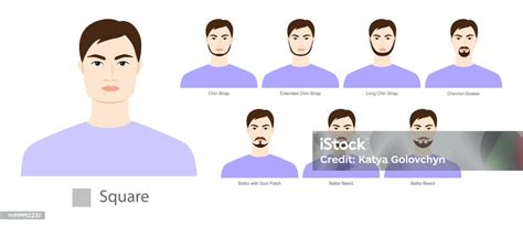정사각형 얼굴 모양과 콧수염 남자 그림에 대한 수염 스타일 세트 수염 벡터 초상화 남성 패션 템플릿 그루터기 얼굴부위 털에 대한 스톡 벡터 아트 및 기타 이미지 Istock