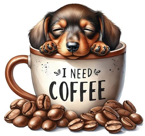 Cute Dachshund Sleeping In Coffee Cup