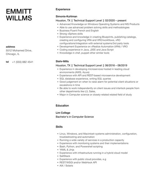 Technical Support Level Resume Samples Velvet Jobs