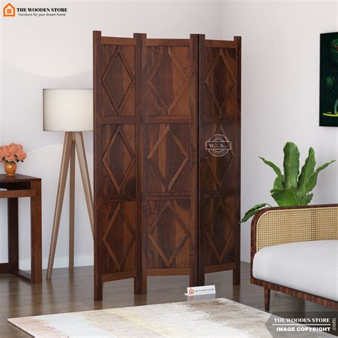 Carvion 3 Panel Room Partition Walnut Finish Livin Styles