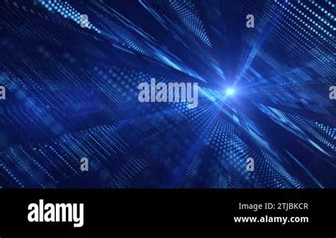 A Glowing Blue Grid Network Of Blinking Digital Data Lights Particles And Lens Flare