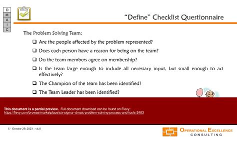 Six Sigma DMAIC Problem Solving Process Tools PPT Slide Deck