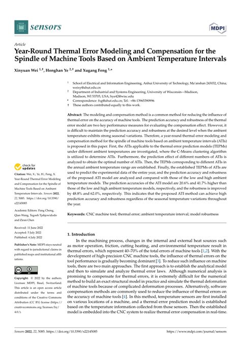 Pdf Year Round Thermal Error Modeling And Compensation For The Spindle Of Machine Tools Based
