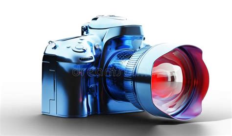 Blue Digital Camera With Red Lens And Hood Isolated Stock Illustration Illustration Of