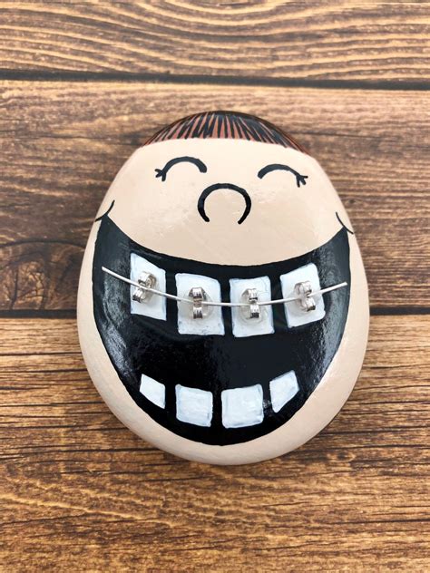 Kid With Braces Painted Rock Braces Rock Funny Orthodontist Etsy