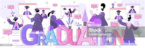 대학원생들은 학술 학위 교육을 축하하는 화상 통화 졸업생들 중에 토론했습니다 가공의 인물에 대한 스톡 벡터 아트 및 기타 이미지 가공의 인물 가상현실 개념 Istock