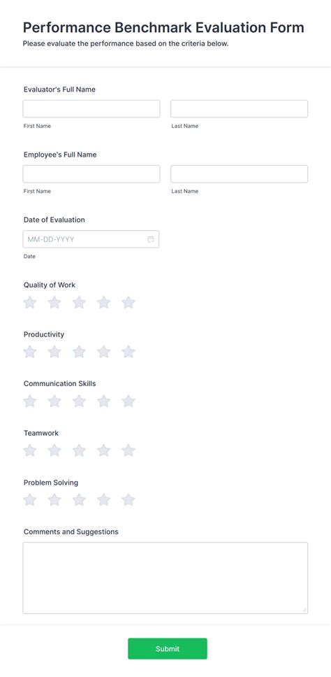 Performance Benchmark Evaluation Form Template Jotform