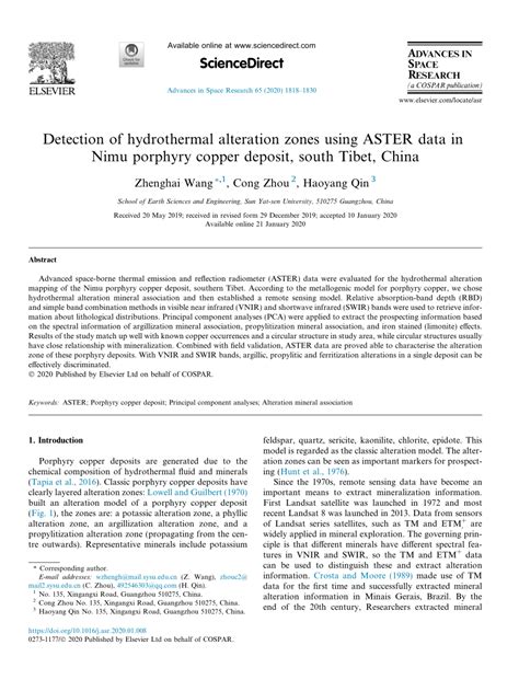 Pdf Detection Of Hydrothermal Alteration Zones Using Aster Data In Nimu Porphyry Copper