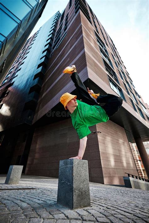 Dynamic Photo Of Man Flips Upside Down Dressed Fashion Clothes Popping