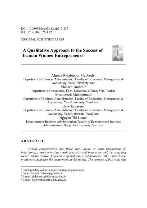 Pdf A Qualitative Approach To The Success Of Iranian Women Entrepreneurs