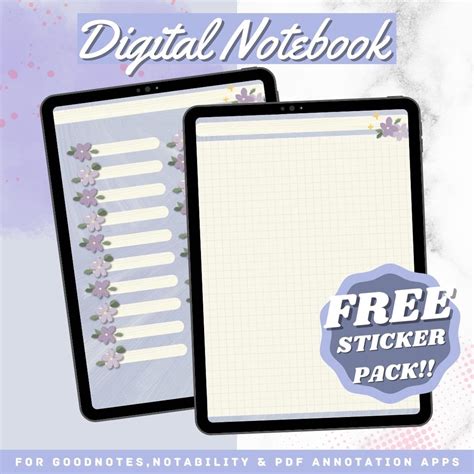 Digital Notebook Digital Planner Grid Notebook Goodnotes Template Notability Minimalist Notebook