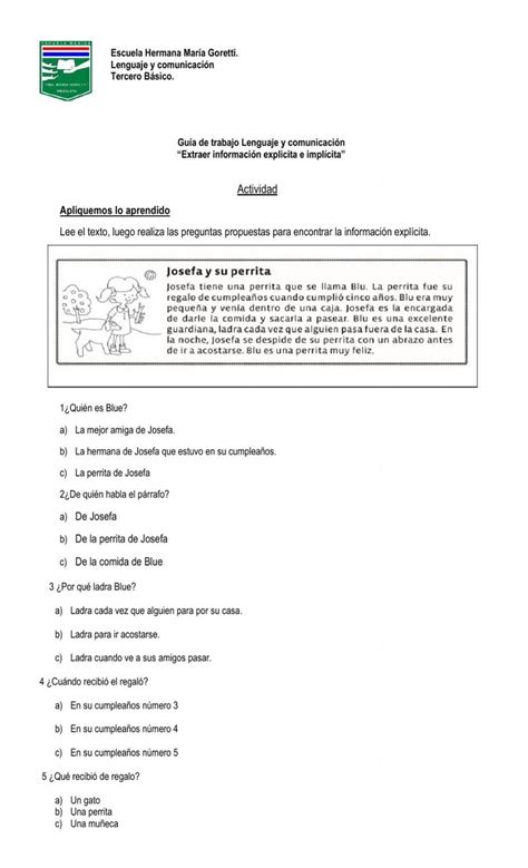Guía De Información Explícita E Implícita Worksheet Inbox Screenshot